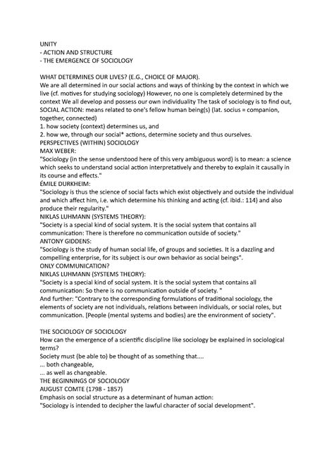 Unity Introduction To Sociology Unity Action And Structure The