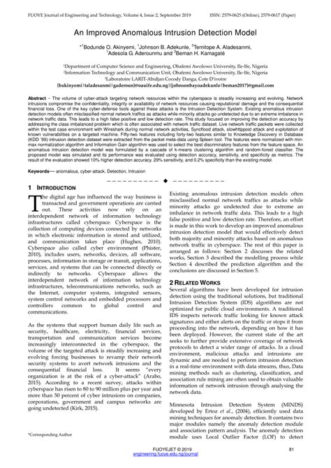 Pdf An Improved Anomalous Intrusion Detection Model