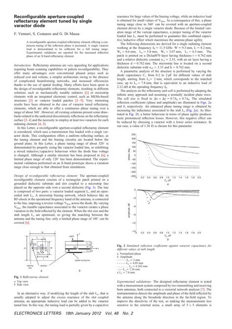 Pdf Reconfigurable Aperture Coupled Reflectarray Element Tuned By