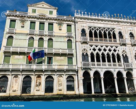 Facades Of Buildings With Arches And Columns Typical Of Venetian