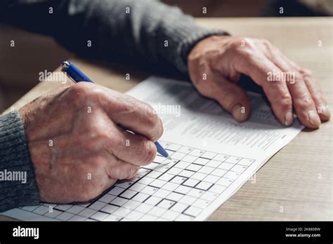 Senior Solves Sudoku Or A Crossword Puzzle To Slow The Progressi Stock