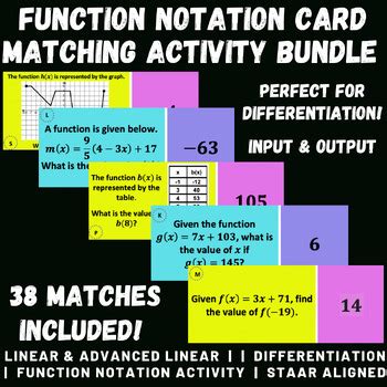 Linear Function Notation Card Matching Activity Bundle Differentiation