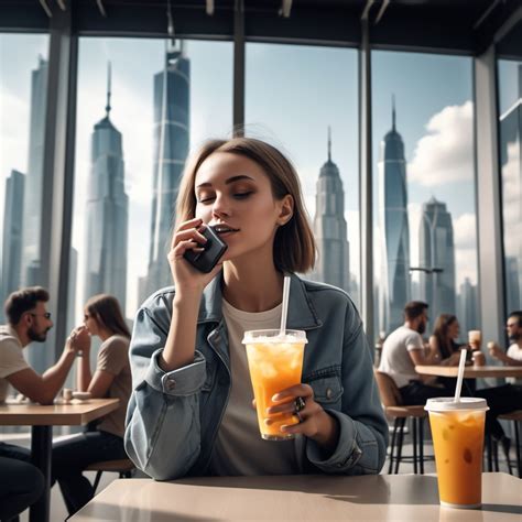 شخص يرتدي ملابس عصرية، وهو يستمتع بمشروب بارد في مق