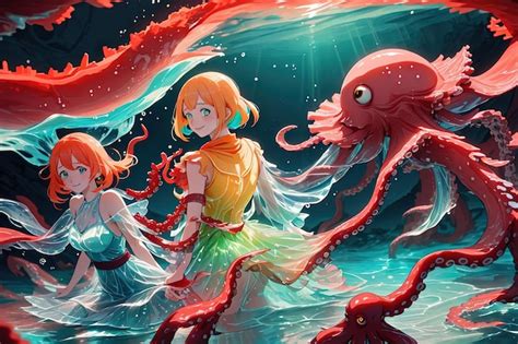 Premium Ai Image Cute Octopus Anime Manga Girl Illustration