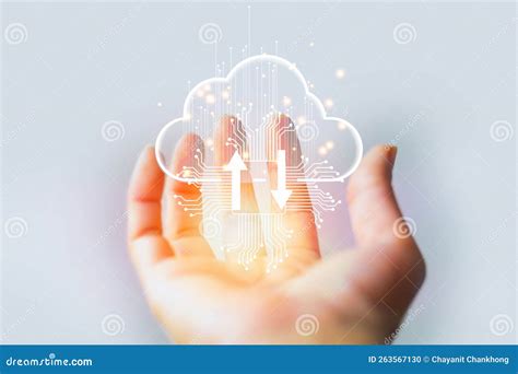 Hand Touching Infographic Cloud Computing And Technology Icons Cloud