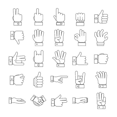 제스처 아이콘 설정 아이콘 개요 록 다섯 손 Png 일러스트 및 벡터 에 대한 무료 다운로드 Pngtree