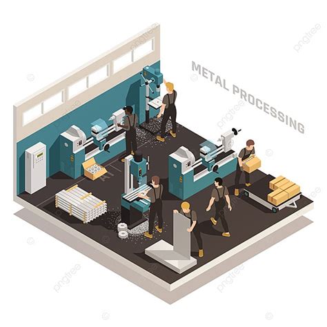 Metalworking Facility Isometric Composition With People Working On