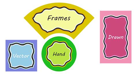 프레임 낙서 웨이브 가장자리 테두리 세트 손으로 그린 페인트 브러시 물결 모양의 선 획 여러 가지 빛깔의 배경 원형 화환 아치 광장 직사각형 기하학적 모양 빈 텍스트 공간