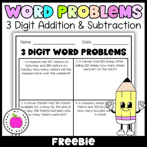 3 Digit Addition And Subtraction Word Problem Printable Worksheet