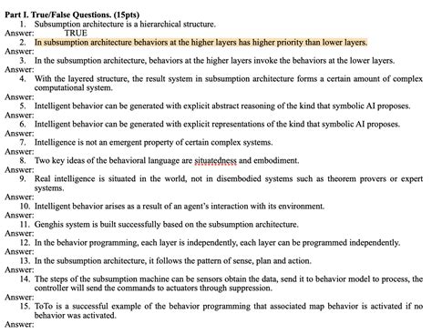 Solved 1 Subsumption Architecture Is A Hierarchical