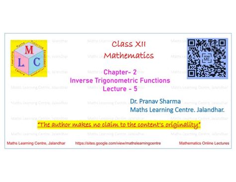 Class 12 Chapter 2 Inverse Trigonometric Functions Non Principal Values I Lecture 5 Pdf