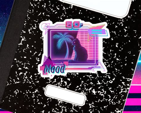 Retro Cat Sticker Cool 80s Retro Decal Vaporwave Aesthetic Perfect For