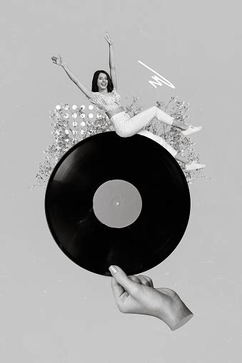 크리 에이 티브 사진 3d 콜라주 아트 워크 엽서 포스터 펑키 미친 아가씨 앉아의 그림 디스크 멋진 파티를 즐길 수 있습니다