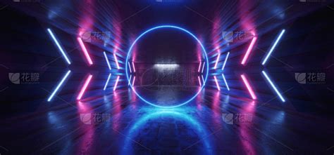 走廊三维图形未来霓虹灯蓝色黑色指挥台车库反射发光