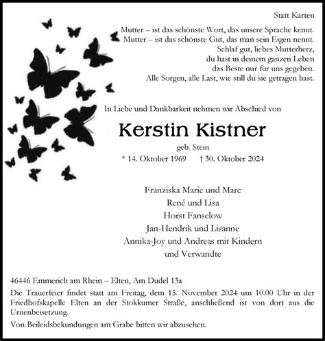 Traueranzeigen Von Kerstin Kistner Trauer In Nrw De