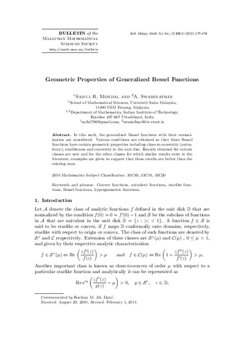 Pdf Geometric Properties Of Generalized Bessel Functions