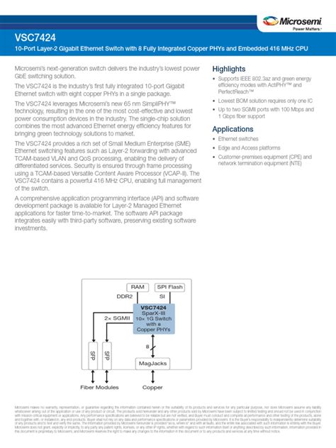 10 Port Layer 2 Gigabit Ethernet Switch With 8 Fully Integrated Copper Phys And Embedded 416 Mhz