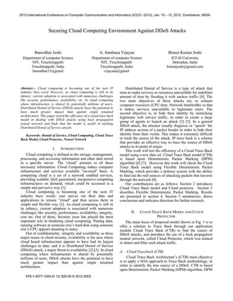 Securing Cloud Computing Environment Against D Do S Attacks Pdf