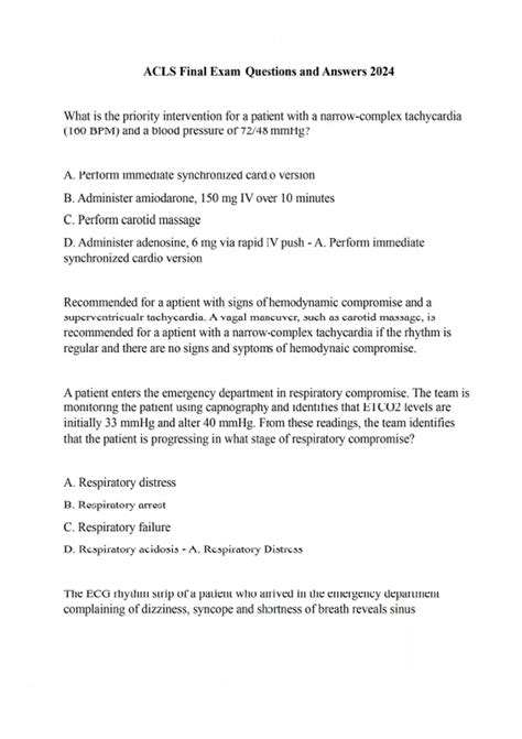 Acls Final Exam Questions And Answers 2024 Acls Stuvia Us