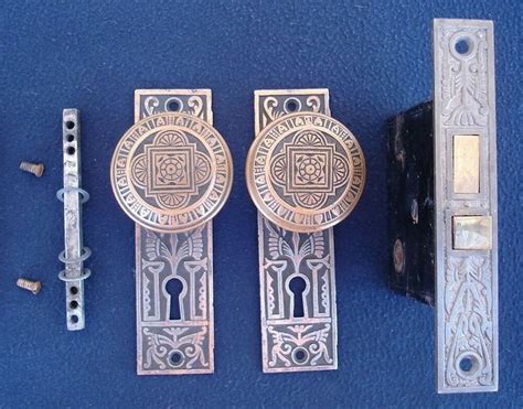2 Antique Eastlake Victorian Door Knobs Back Plates Biw Mortise Brass