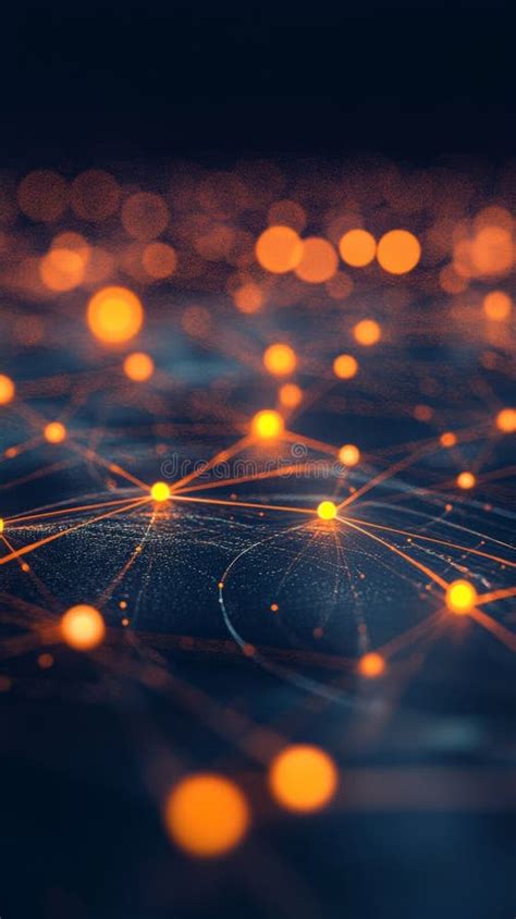 Realistic Warm Data Connection Network With Bright Dots Showing Digital Interaction And