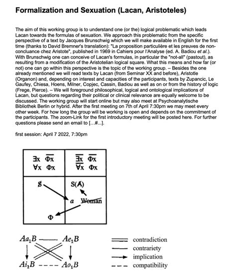 PDF Formalization And Sexuation Lacan Aristoteles