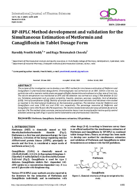 Pdf Rp Hplc Method Development And Validation For The Simultaneous Estimation Of Metformin And