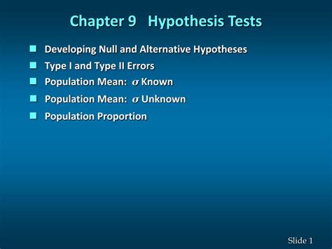 Ppt Chapter 9 Hypothesis Tests Powerpoint Presentation Free Download