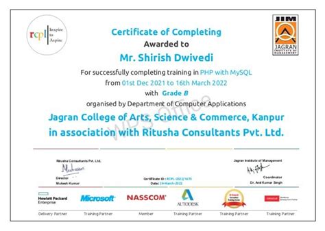 Shirish Dwivedi On Linkedin Completed Certificate Php With Mysql