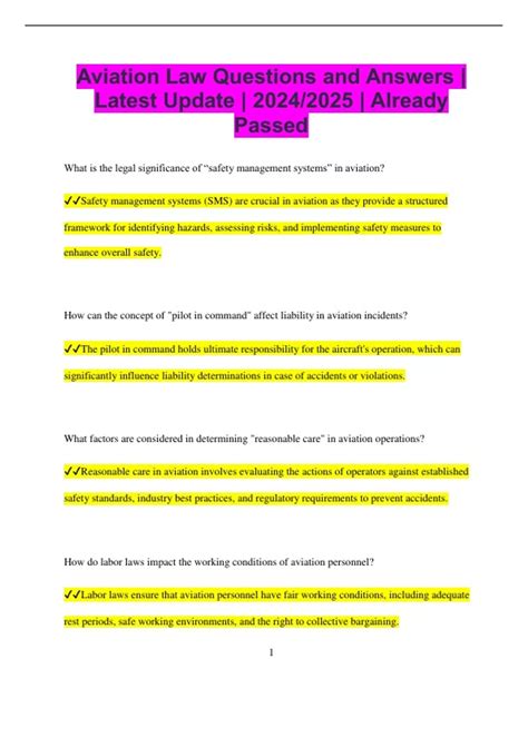 Aviation Law Questions And Answers Latest Update 2024 2025 Already Passed Aviation Law