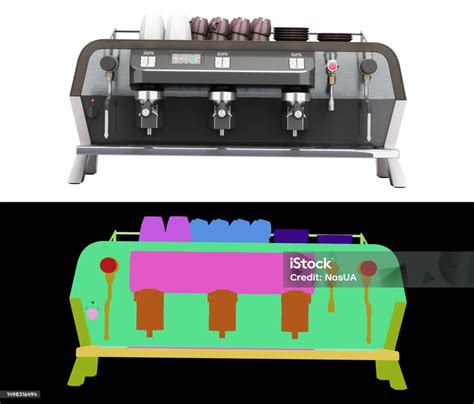 새로운 전문 커피 머신 전면 보기 3d 렌더링 흰색에 색상 알파 3차원 형태에 대한 스톡 사진 및 기타 이미지 3차원 형태 강철 금속 Istock