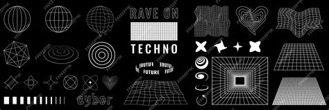 Premium Vector Geometry Wireframe Shapes And Grids In White Color Retro Futuristic Set