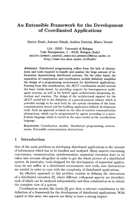 Pdf An Extensible Framework For The Development Of Coordinated