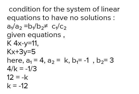 For What Value Of K The Following Pair Linear Equation Have No Solution