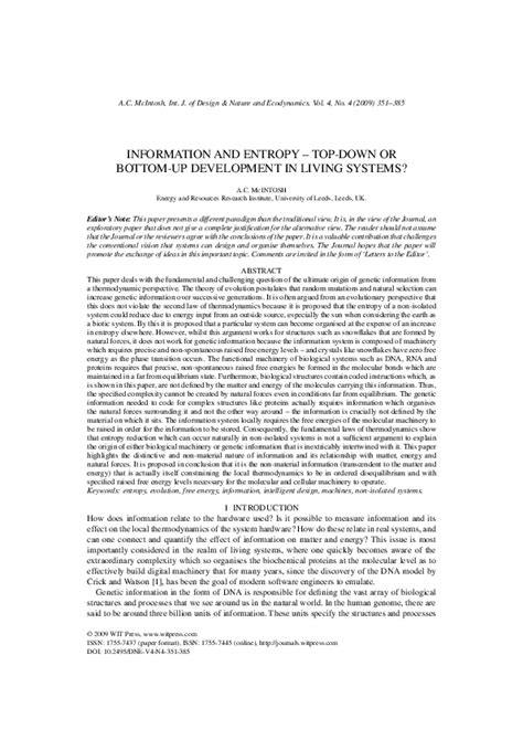 Pdf Information And Entropy Top Down Or Bottom Up Development In