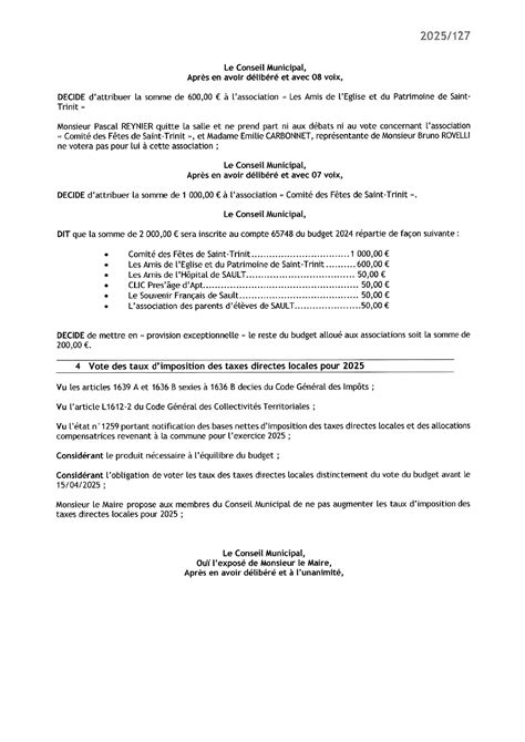 Procès Verbal De La Séance Du Conseil Municipal Du 10 Avril 2025 Commune De Saint Trinit
