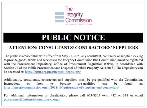 Public Notice Attention Consultants Contractors Suppliers The Integrity Commission Of