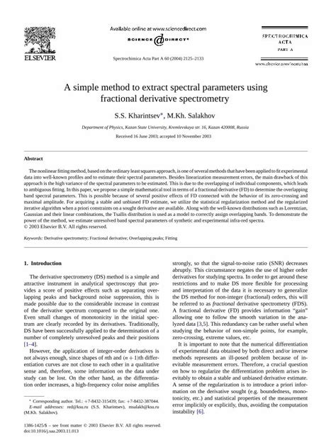 Pdf A Simple Method To Extract Spectral Parameters Using Fractional Derivative Spectrometry