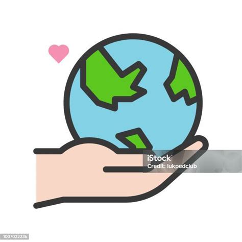 손을 잡고 세계 또는 행성 지구 아이콘 가득 라인 플랫 디자인 로고에 대한 스톡 벡터 아트 및 기타 이미지 로고 벡터 보호 Istock