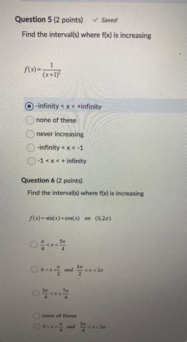 Solved Find The Intervals Where Fx Is Increasing