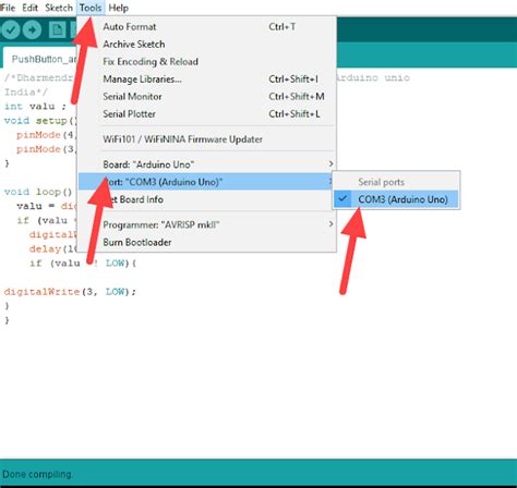 Pushbutton And Led Control With Arduino Unio