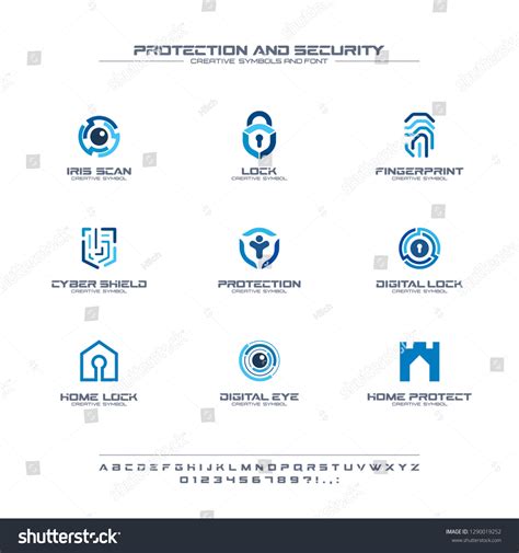 Protection Security Creative Symbols Set Font Stock Vector Royalty
