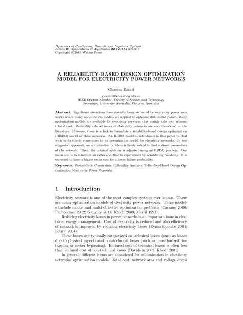 Pdf A Reliability Based Design Optimization Model For Electricity Power Networks