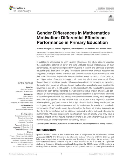 Pdf Gender Differences In Mathematics Motivation Differential