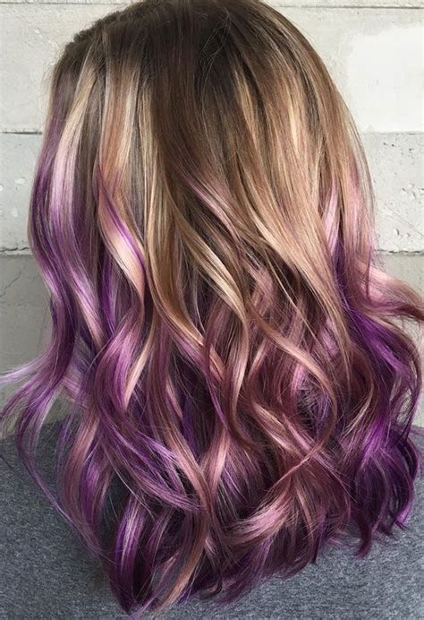 Purple Ombre Balayage With Medium Length Curls 27 Best Haircuts And Hairstyles Purple Blonde