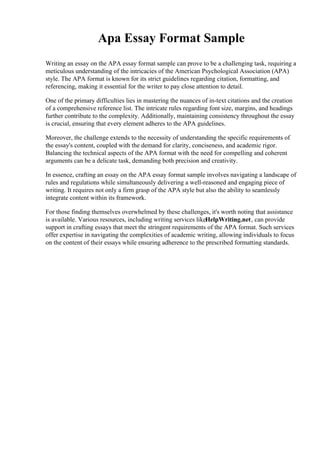 Apa Essay Format Samplepdf