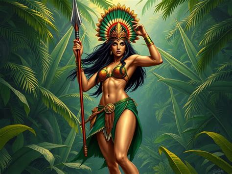 Warrior Woman In The Jungle Amazonian Warrior Goddess In V