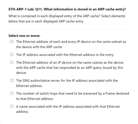 Solved ETH ARP 1 Lab Q11 What Information Is Stored In An Chegg Com