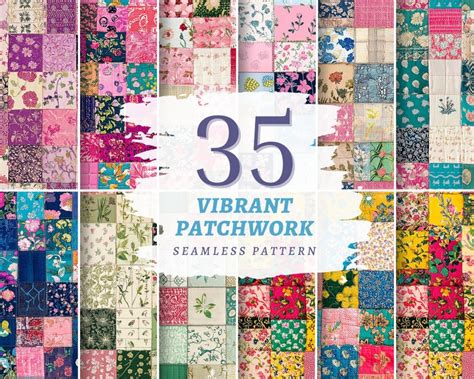 Vibrant Patchwork Seamless Pattern Colorful Quilt Digital Paper Boho