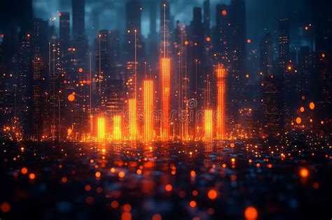 Futuristic Cityscape With Glowing Data Streams And Digital Network Connections Stock